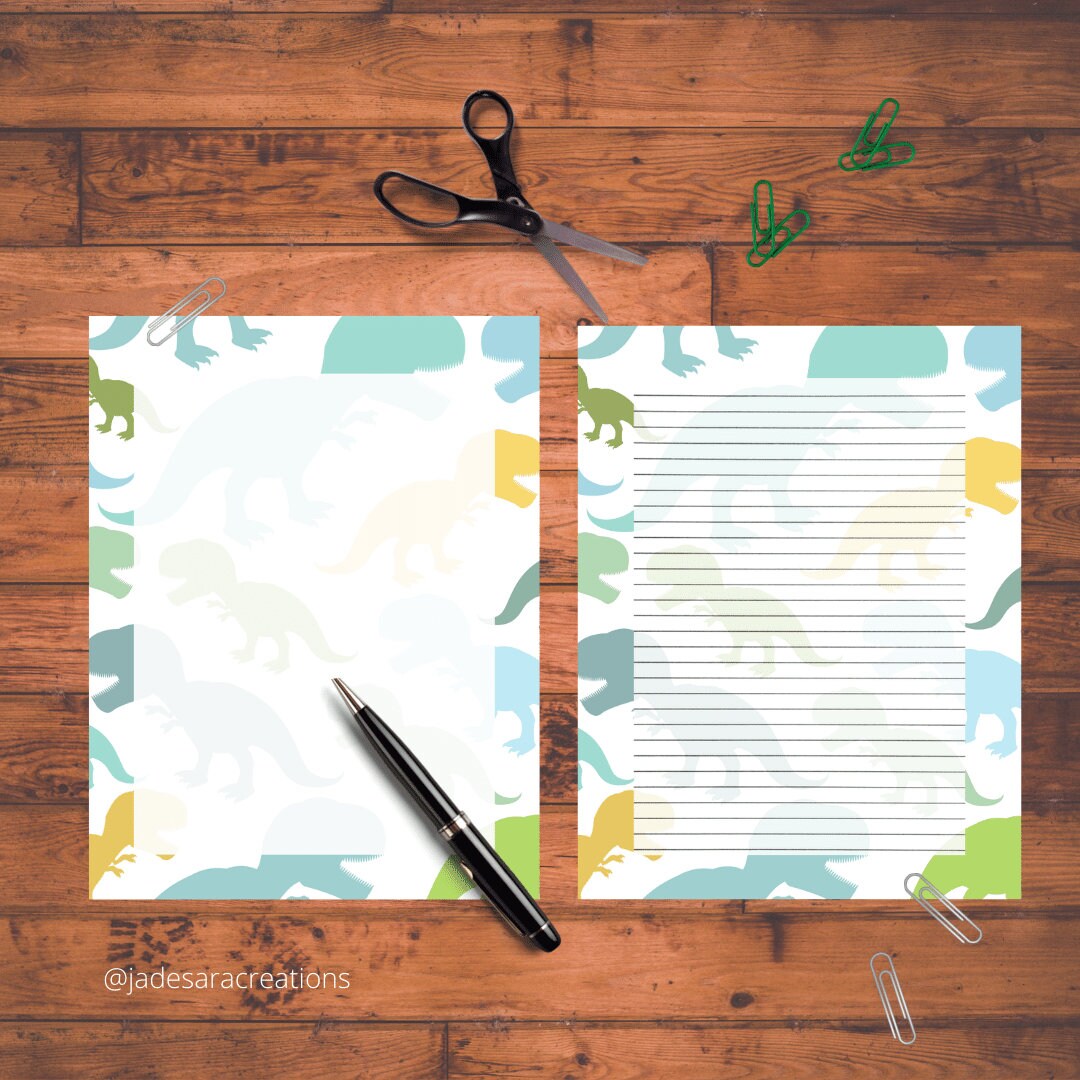 Dinosaur Stationery, Digital Download Paper, Stationery, Notebook Paper ...