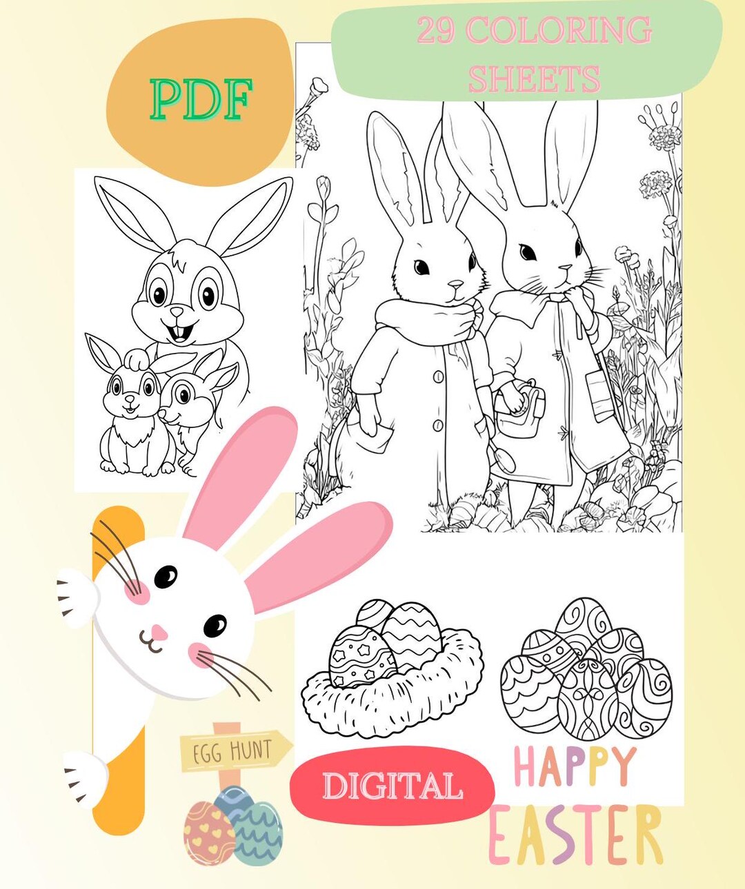 29 Easter Coloring Pages: Fun Holiday Activity (printable PDF) - Etsy