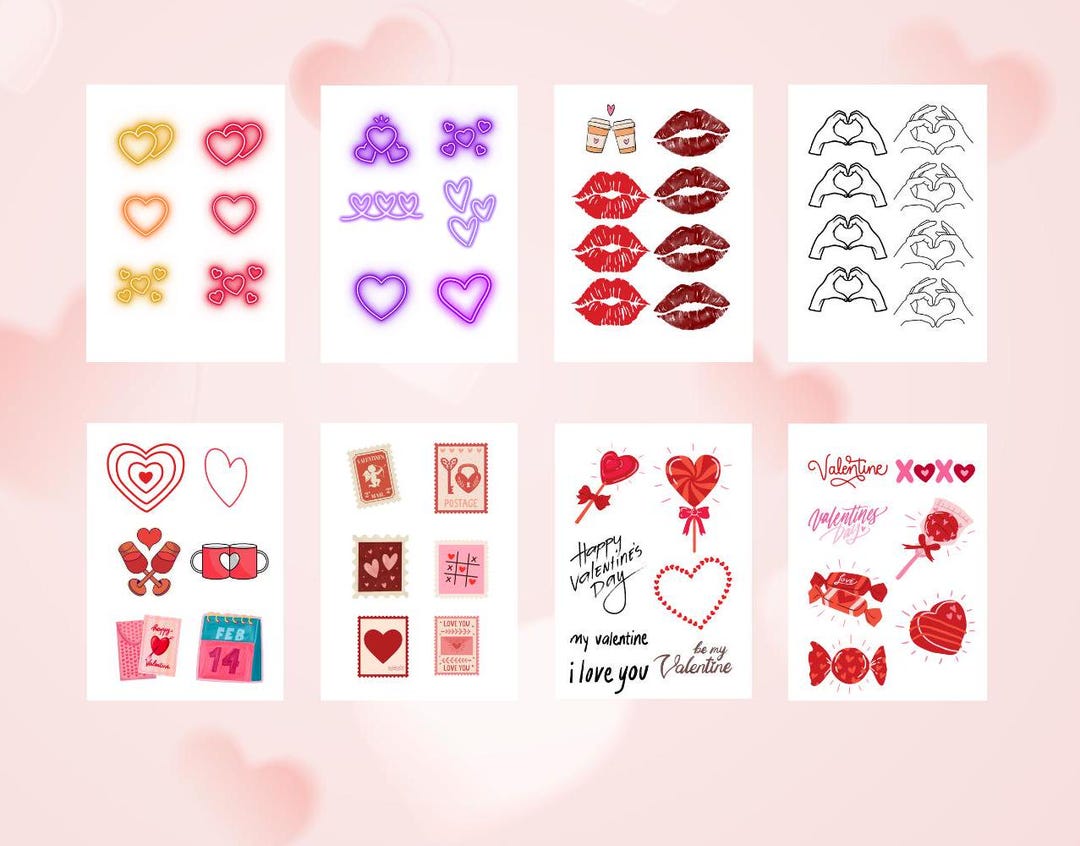Valentine's Day Stickers | Printable Hearts, Cupids (digital Download ...