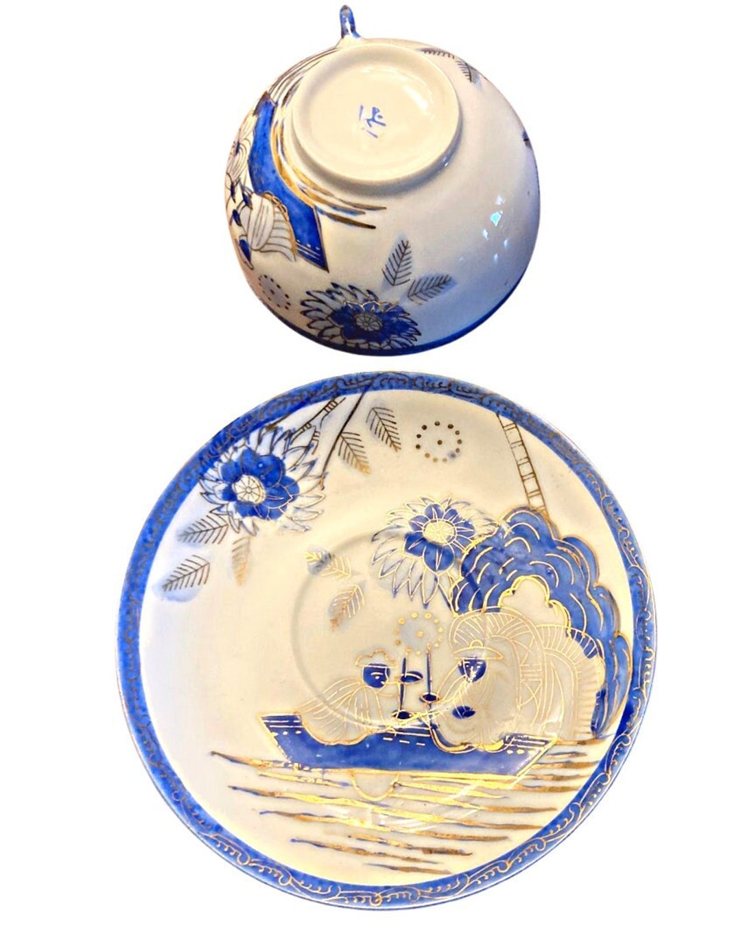 Eggshell Porcelain Blue and White Japanese Cup & Saucer - Etsy