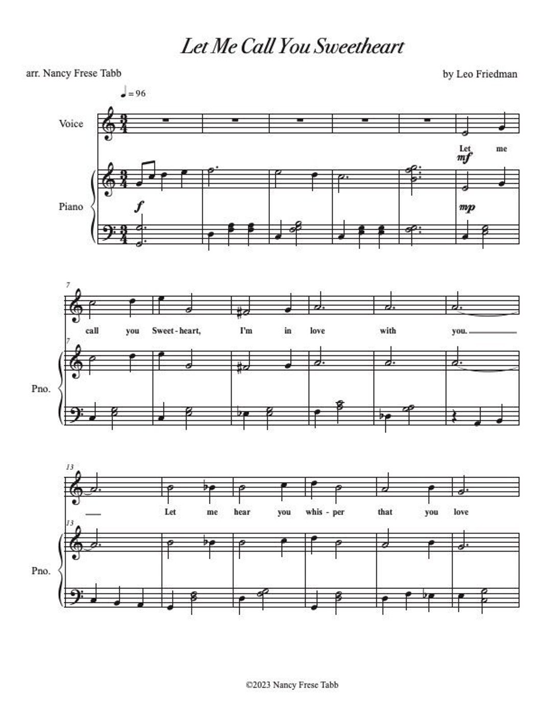 Let Me Call You Sweetheart -vocal Solo With Easy Piano Accompaniment - Etsy