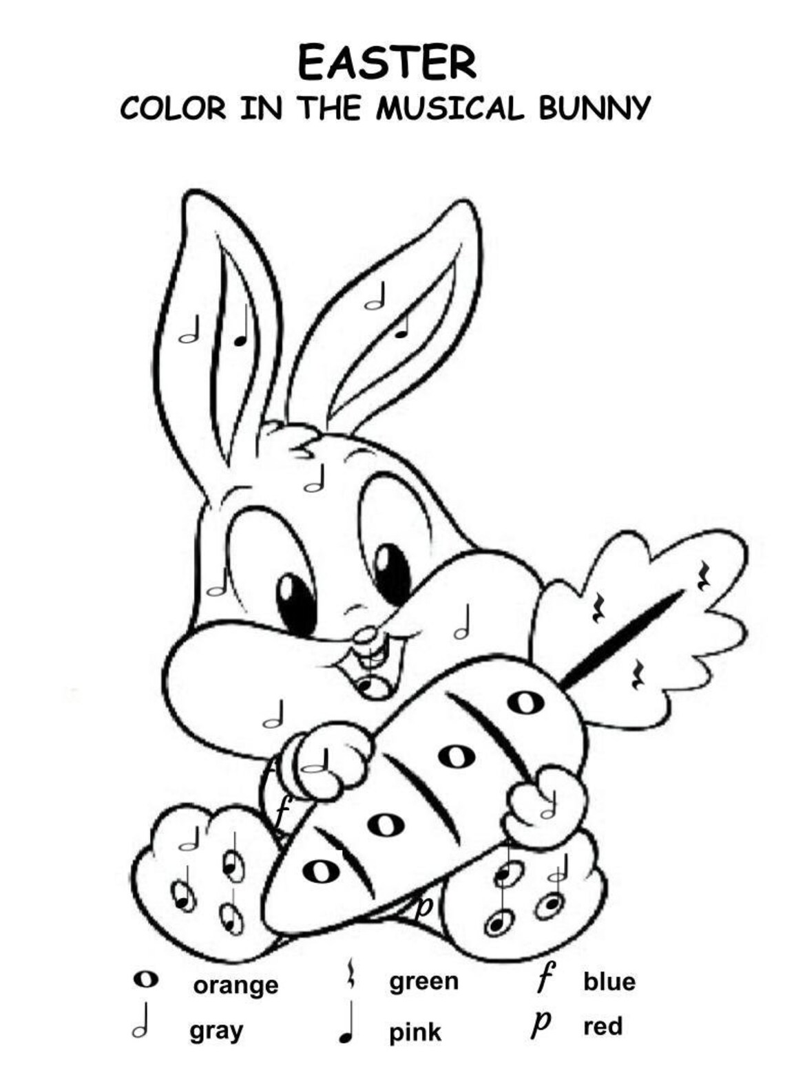 Color the Easter Bunny With Musical Notes - Etsy