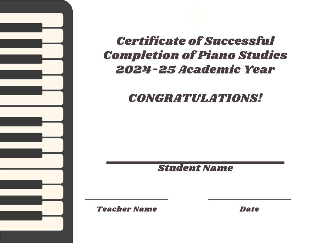 Piano Certificate of Achievement 24-25 With Piano Keys - Etsy