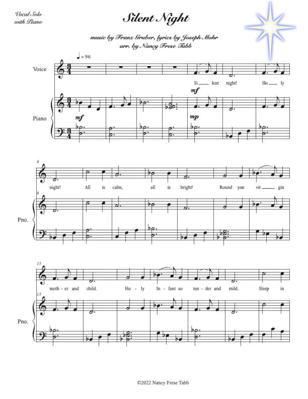 Silent Night - Vocal Solo With Piano (2 Verses) - Etsy