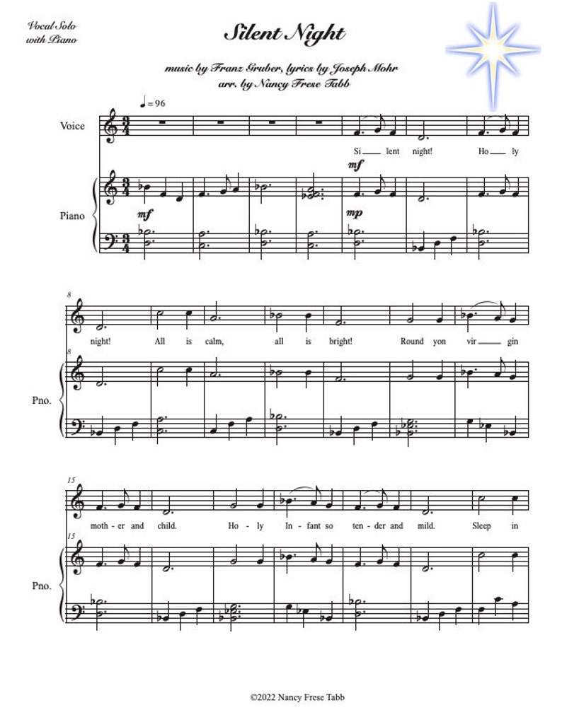 Silent Night - Vocal Solo With Piano (2 Verses) - Etsy