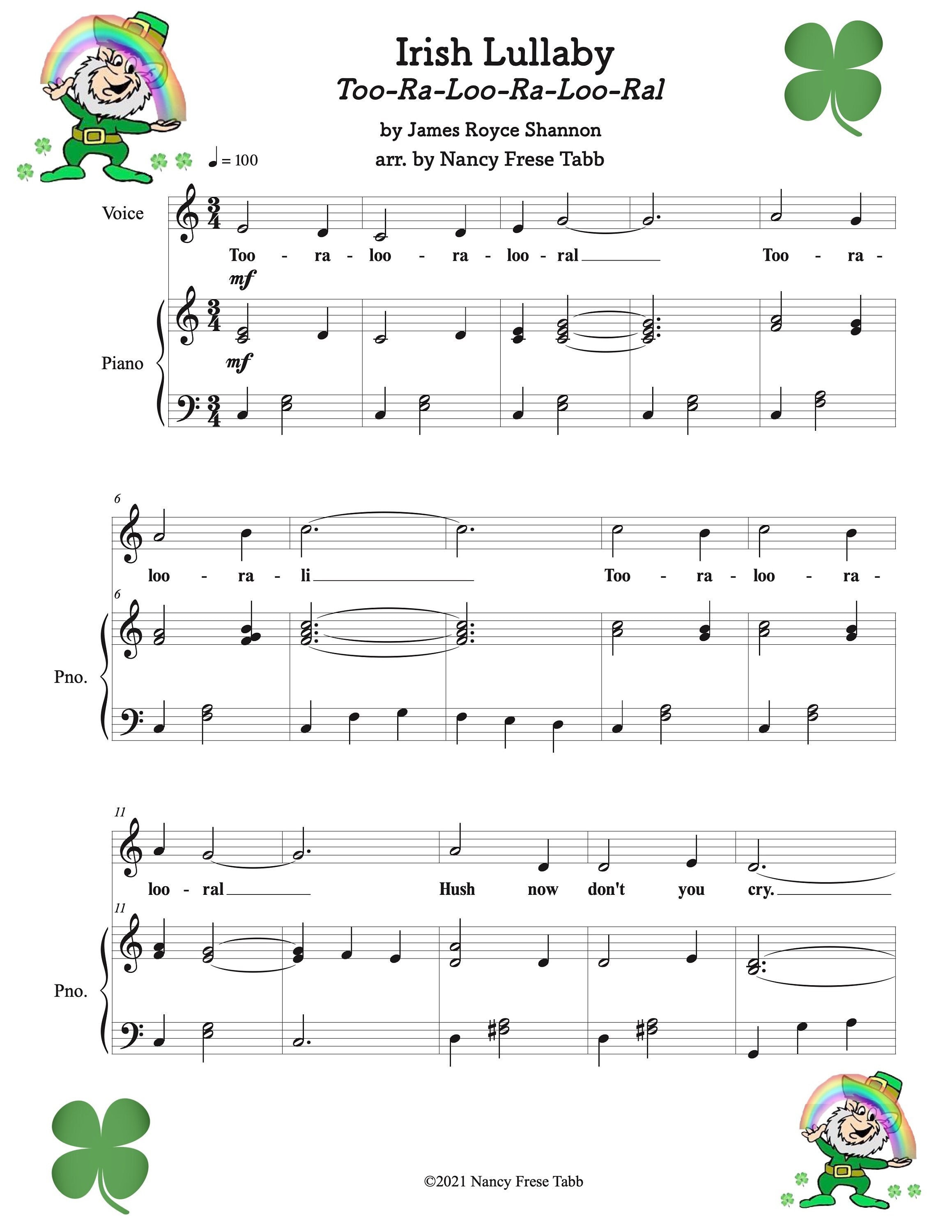 An Irish Lullaby (too-ra-loo-ra-loo-ral) Sheet Music for Vocal Solo ...