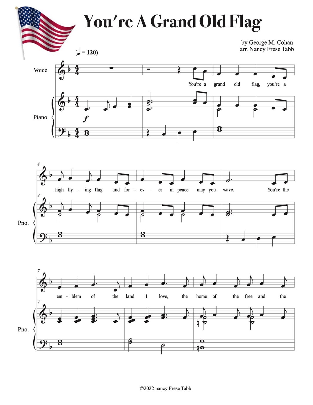 You're A Grand Old Flag - Vocal Solo With Easy Piano Accompaniment - Etsy