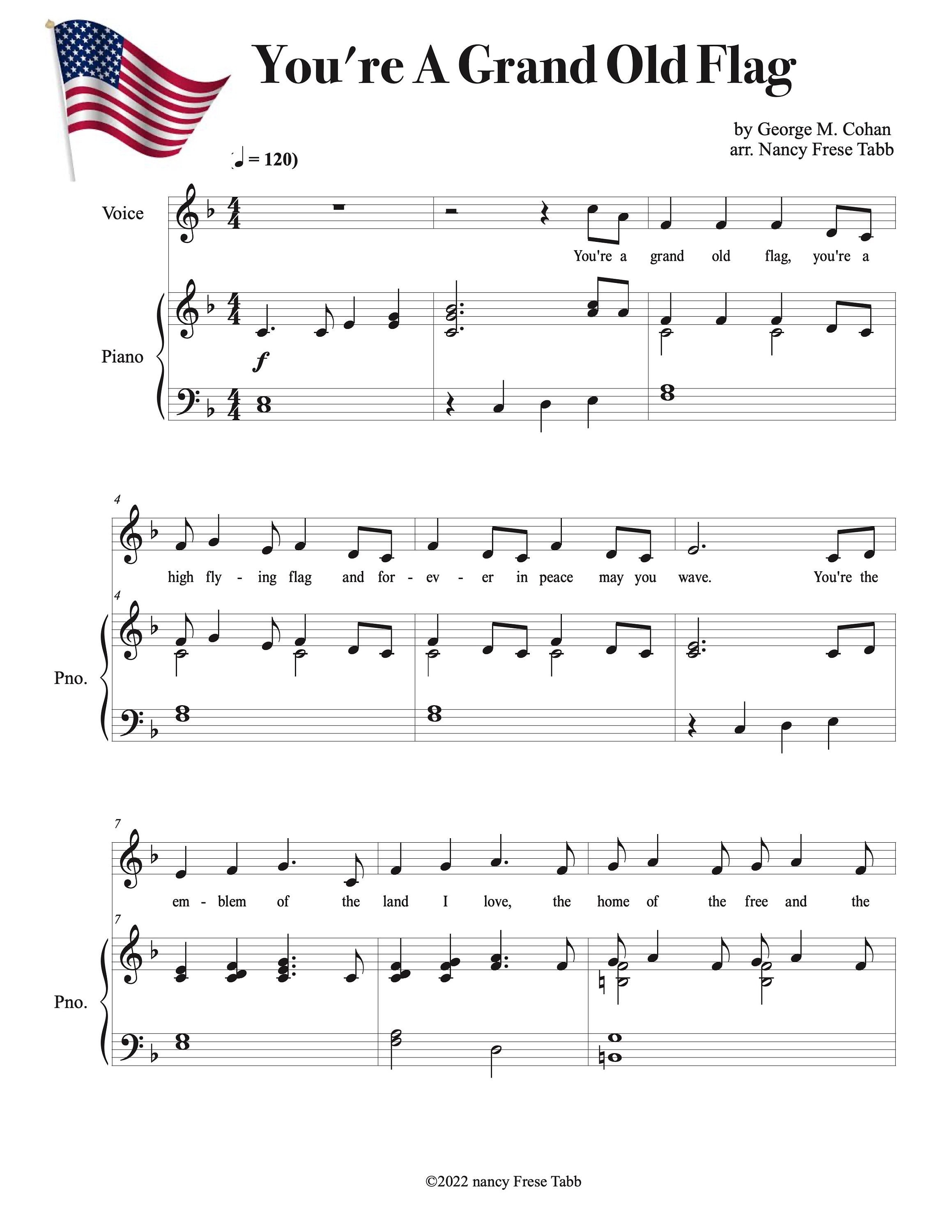 You're A Grand Old Flag - Vocal Solo With Easy Piano Accompaniment - Etsy