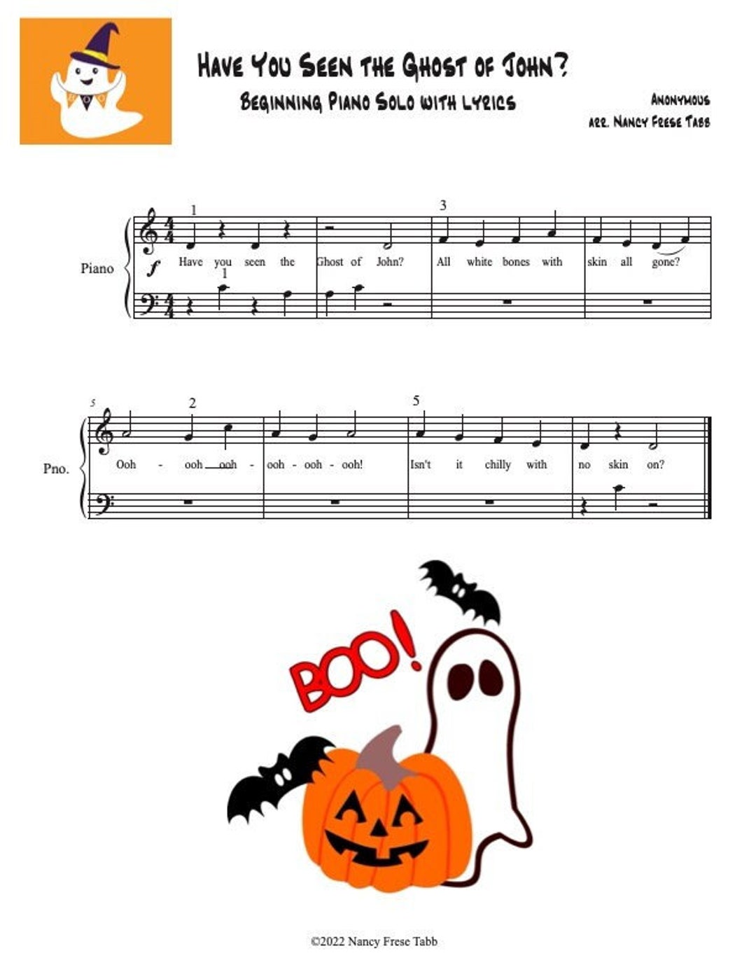 Have You Seen the Ghost of John? Beginning Piano With Lyrics - Etsy