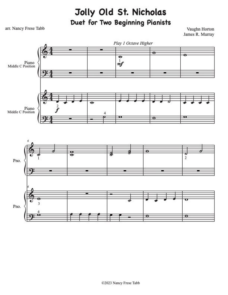Jolly Old St. Nicholas Easy Piano Duet for Two Beginning Pianists - Etsy