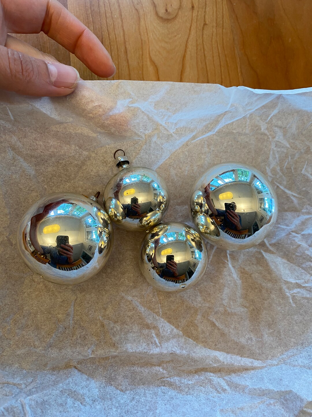 Vintage Glass Christmas Ornaments - Silver Balls - Set of 4 - Two Sizes ...