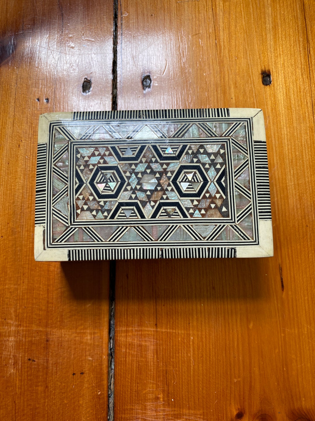 Lidded Wooden Box With Shell Inlay - Trinket Box - Jewelry Box ...