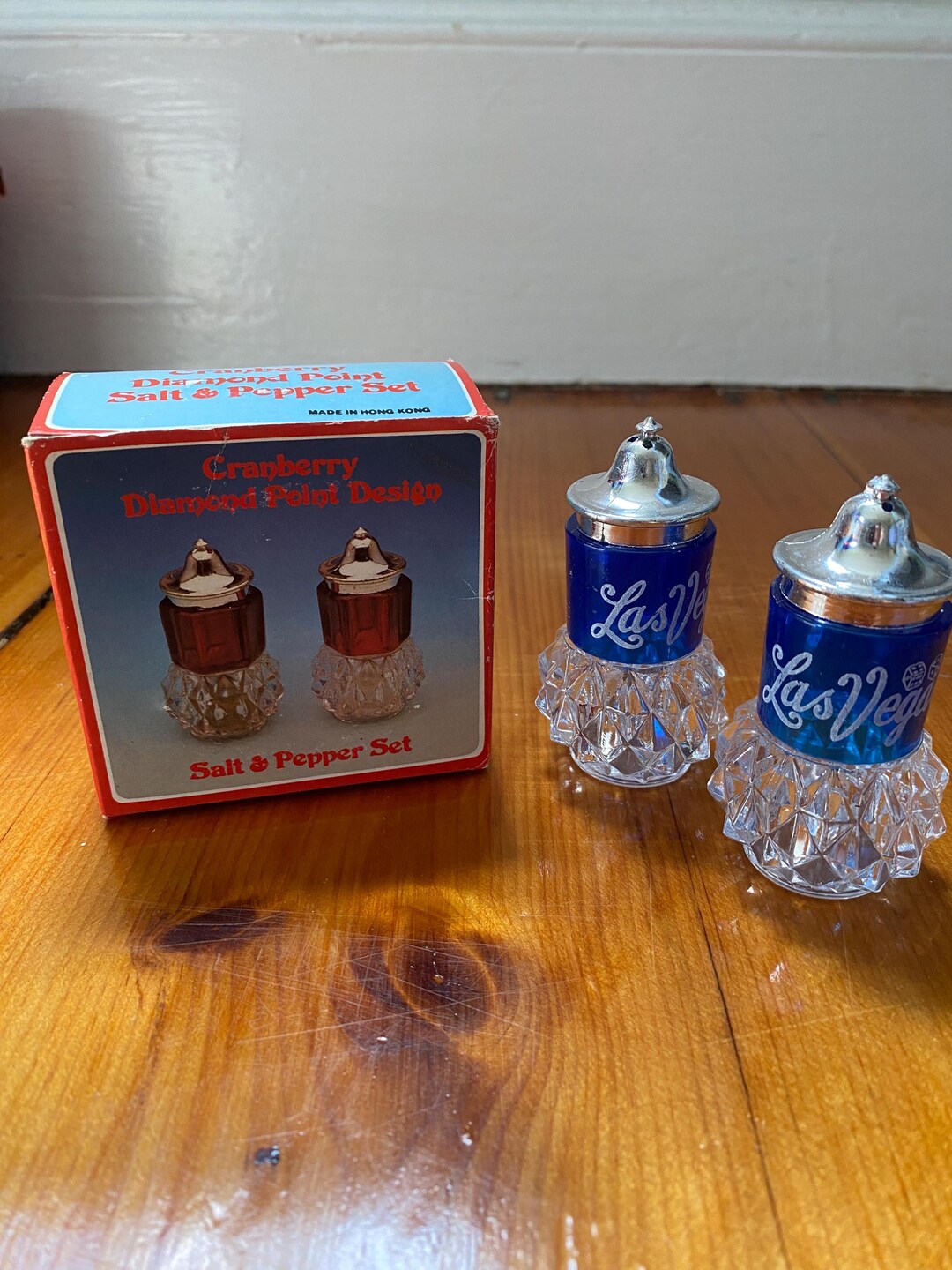 Vintage 1960s Cranberry Diamond Point Design Las Vegas Salt & Pepper ...
