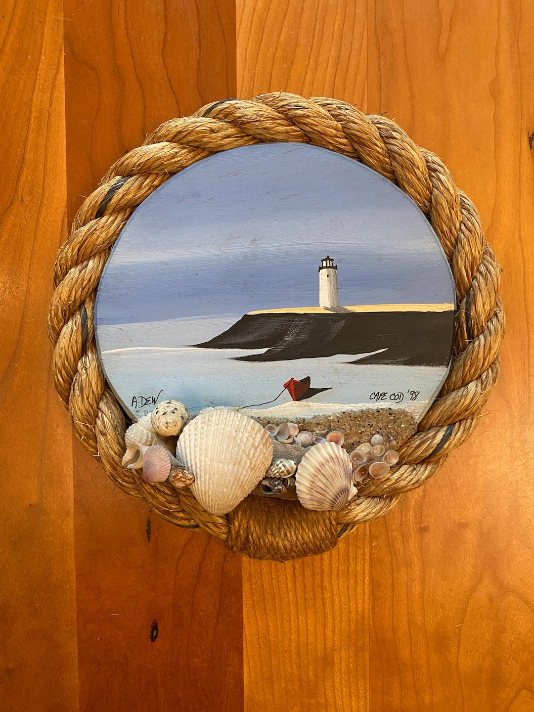 Annie Dew Cape Cod Lighthouse Painting With Driftwood and Shells ...