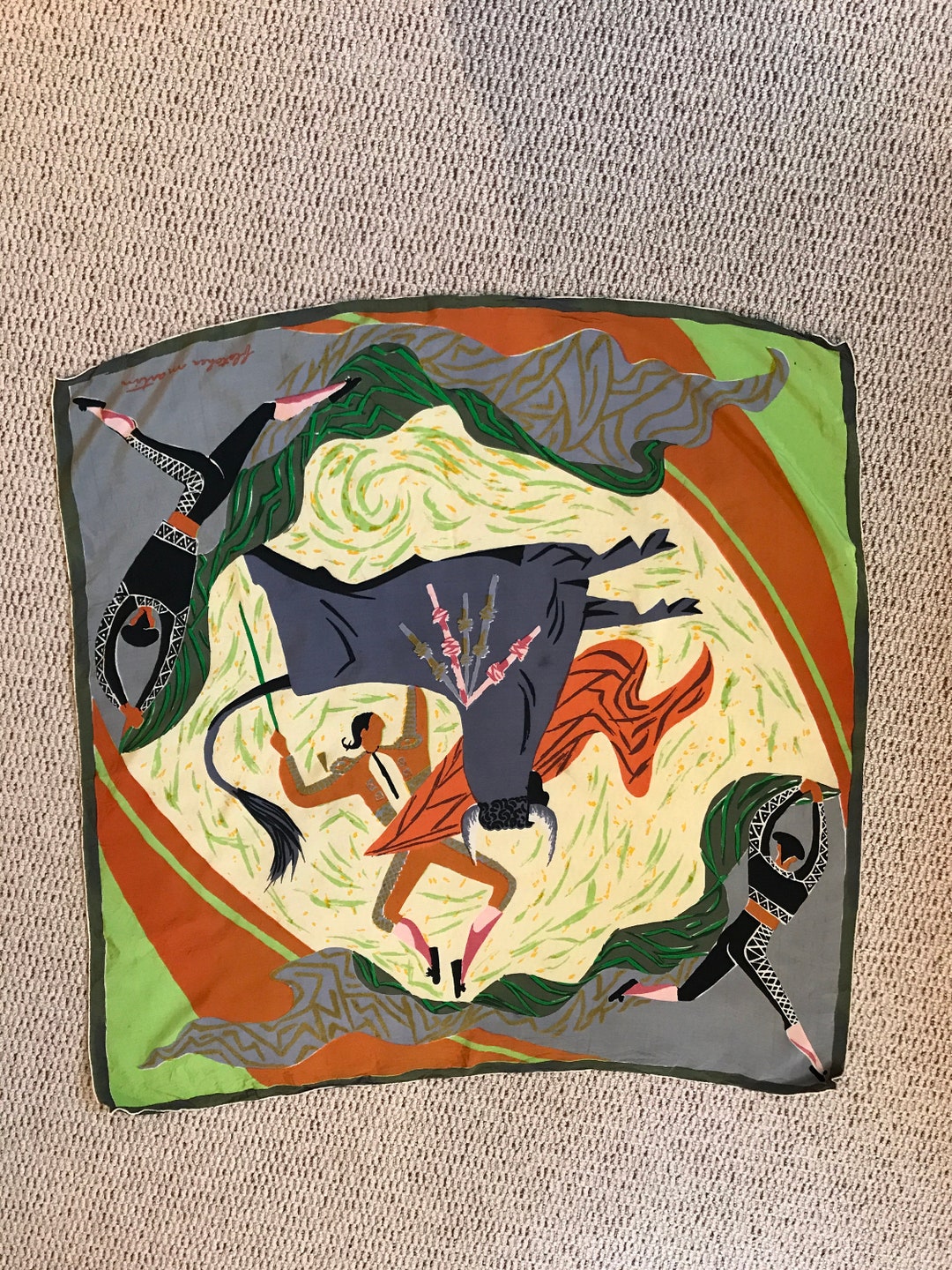 Rare Fletcher Martin Silk Bullfight Scarf - Vintage Silk Scarf - Etsy
