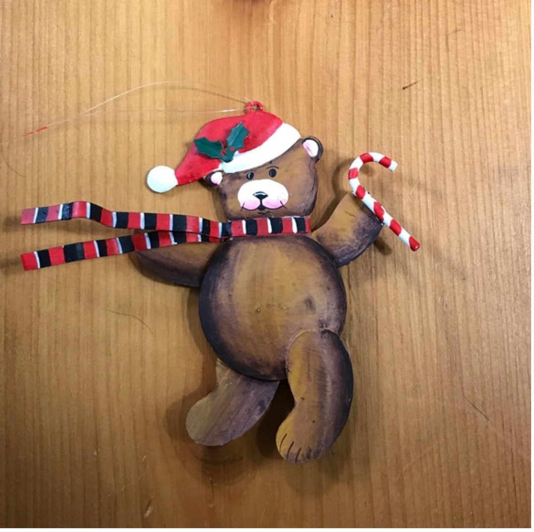 Vintage Hand Painted Metal Teddy Bear Ornament - Santa Bear - Vintage ...