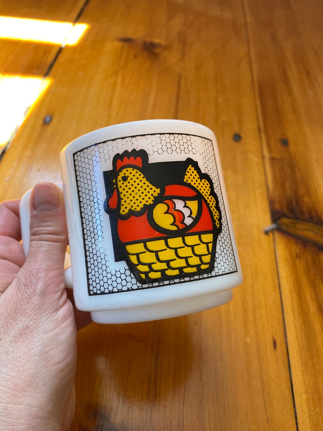 Vintage Milk Glass Chicken Mug - Hen in Basket Coffee Cup - Vintage ...