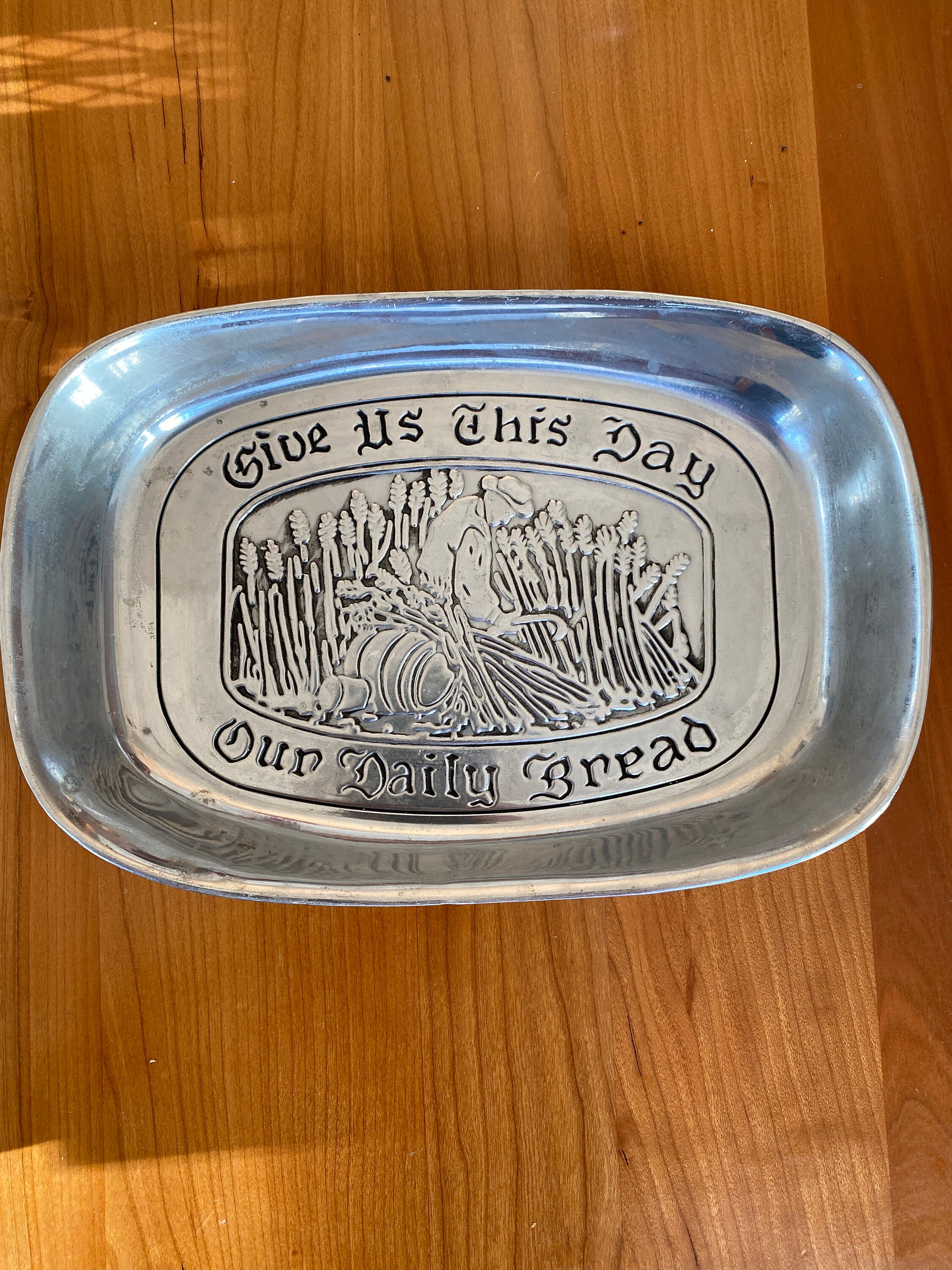 Vintage Pewter give Us This Day Prayer Plate Wilton Pewter Farmhouse ...