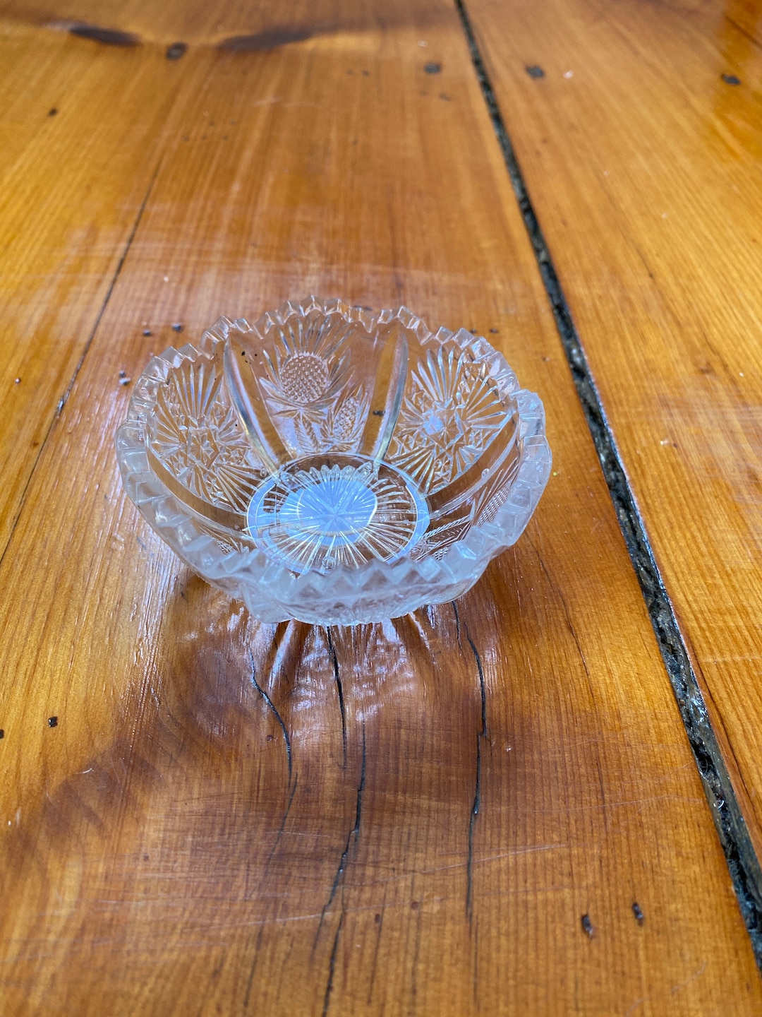 Vintage Cut Glass Thistle Dish Crystal Dish Thistle Glass Etsy
