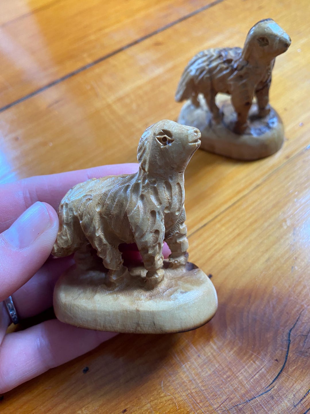 Vintage Hand Carved Wood Lamb Figures - Vintage Home - Wooden Sculpture ...