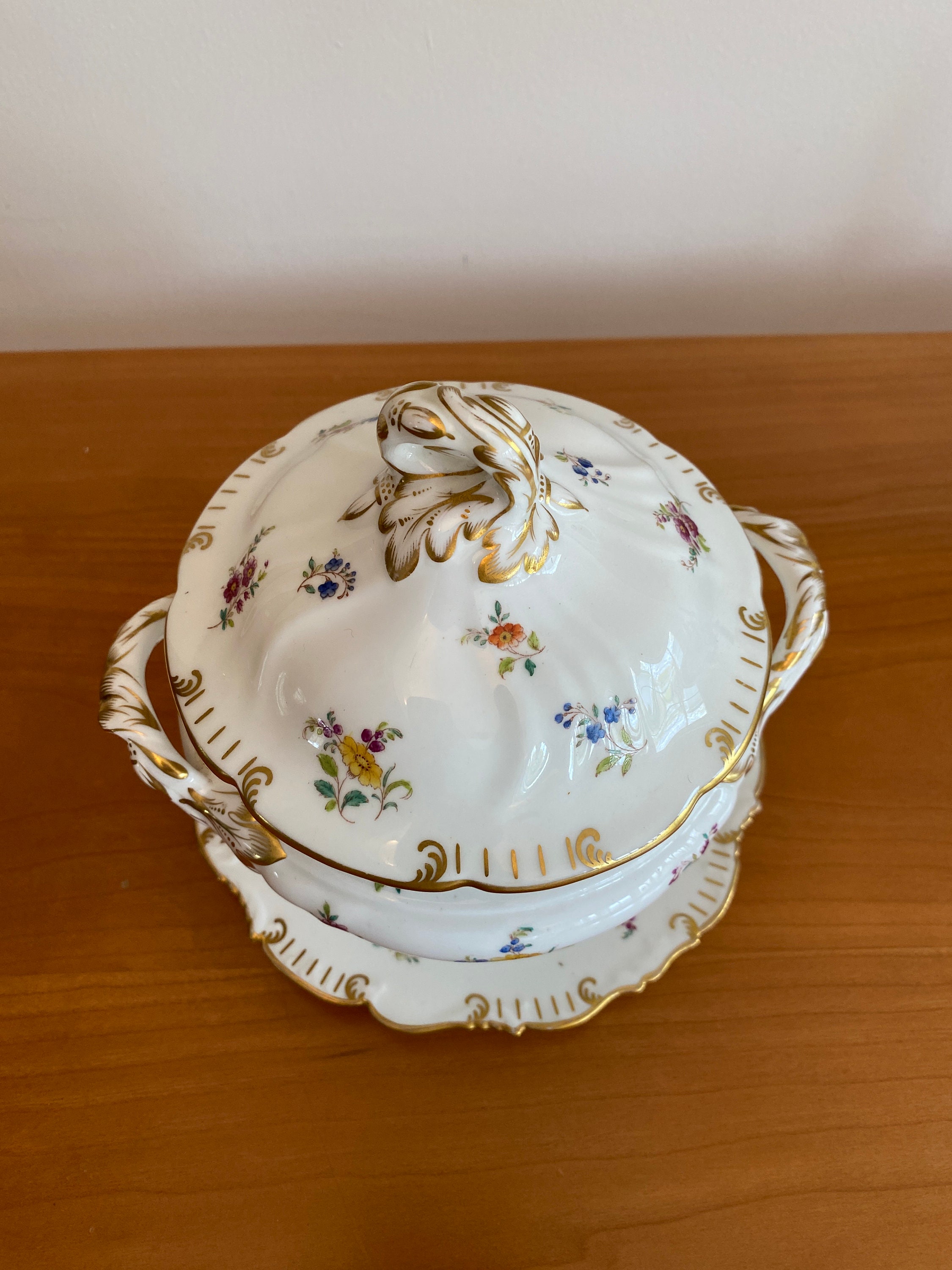 Antique Cauldon Ware Lidded Dish and Plate Hand Painted With Flowers ...