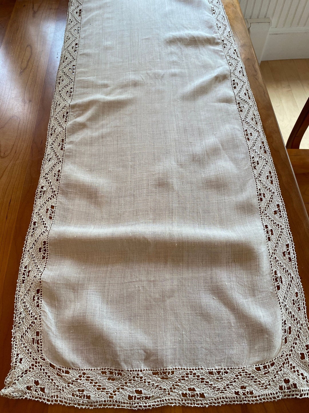 Antique Natural Linen Table Runner - Embroidered Linen Table Runner - Etsy