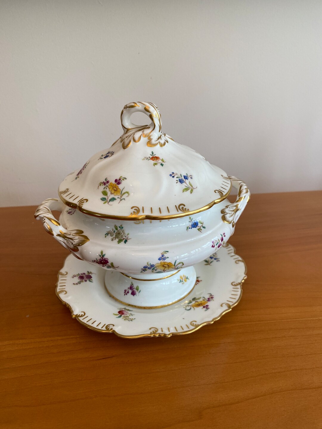 Antique Cauldon Ware Lidded Dish and Plate Hand Painted With Flowers ...