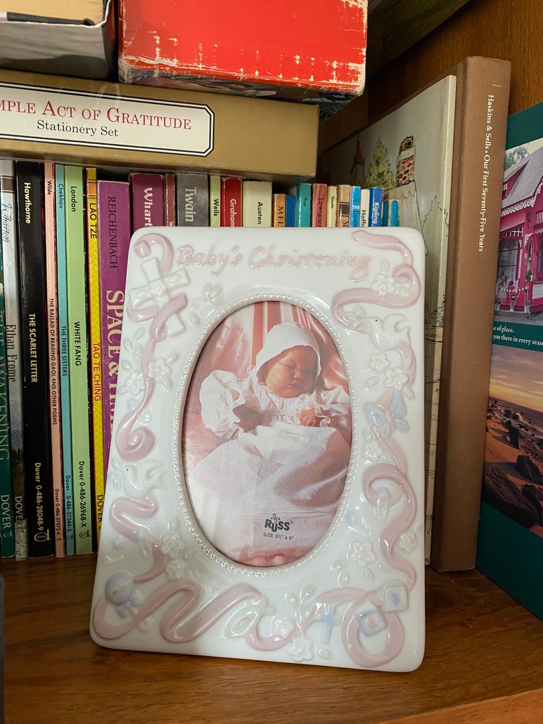 Vintage Russ White Ceramic Picture Frame "baby's Christening" - Standing Photo Frame - New Old ...