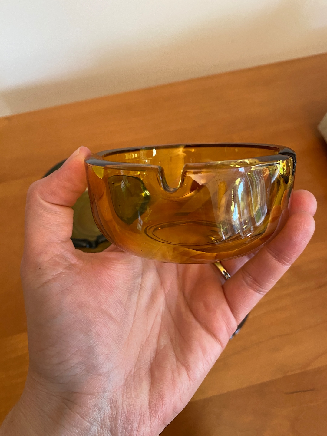 Vintage Glass Round Ashtray - Plain or Branded - Amber Glass - Green ...