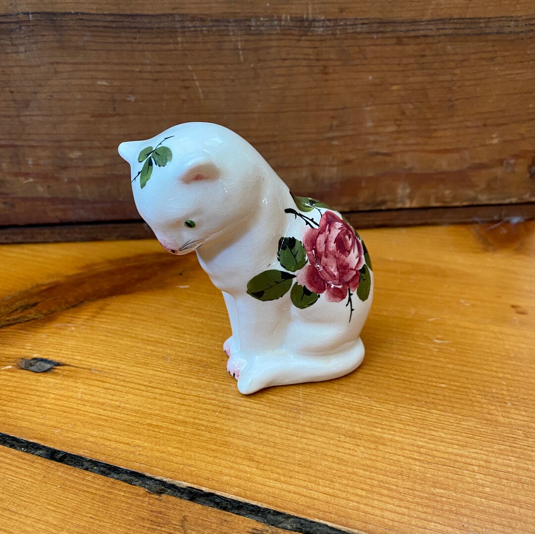 Vintage Plichta Ceramic Seated Cat With Rose Pattern - Etsy