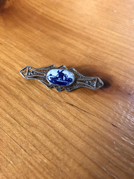 Antique Delft Sterling Silver Filigree Brooch - Silve… - Gem