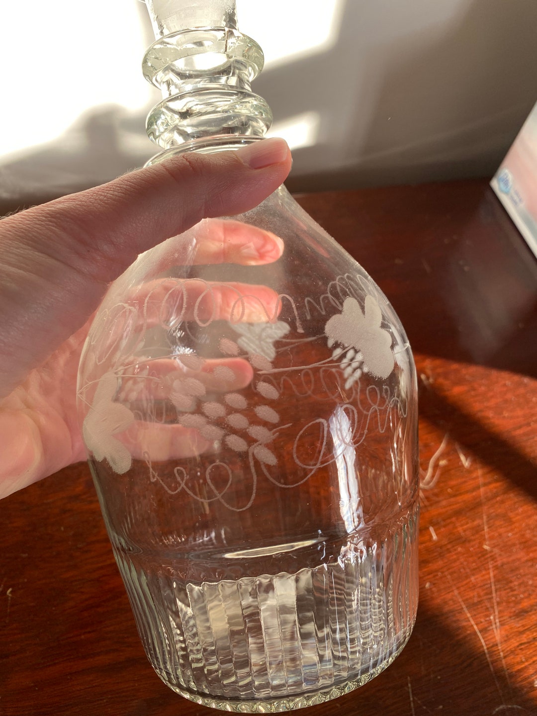 Vintage Etched Glass Decanter With Grape Cluster Design - 1960s Glass ...
