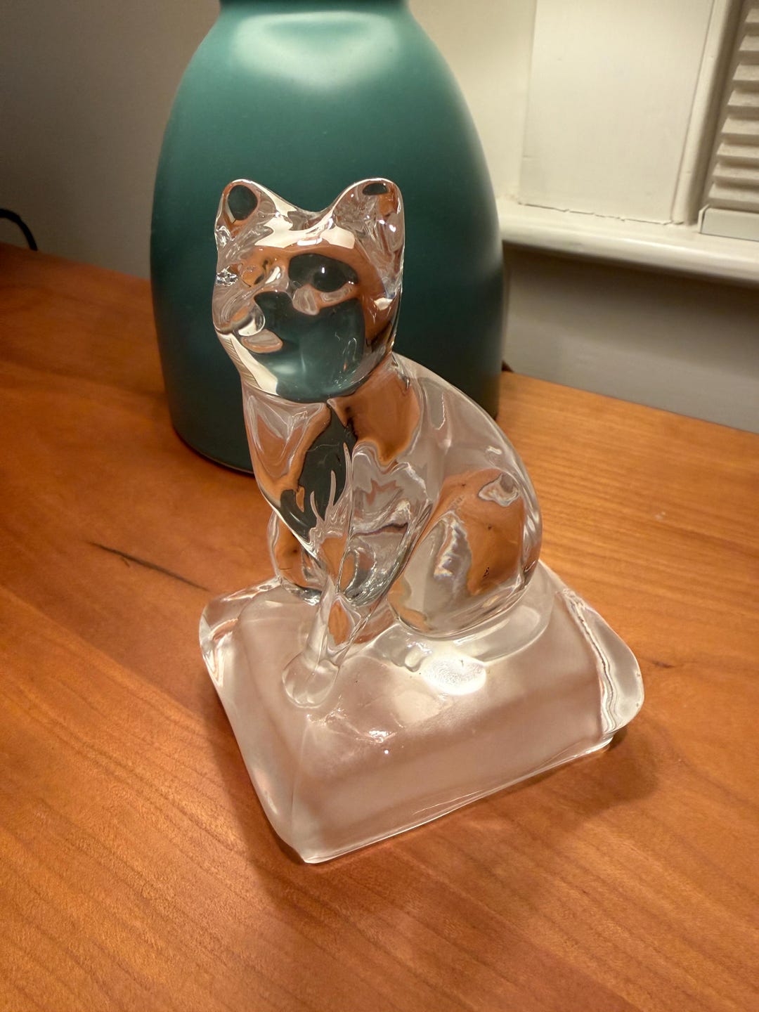 Clear Glass Cat Statue - Vintage Home - Cat Lady Gifts - Tabletop Decor ...