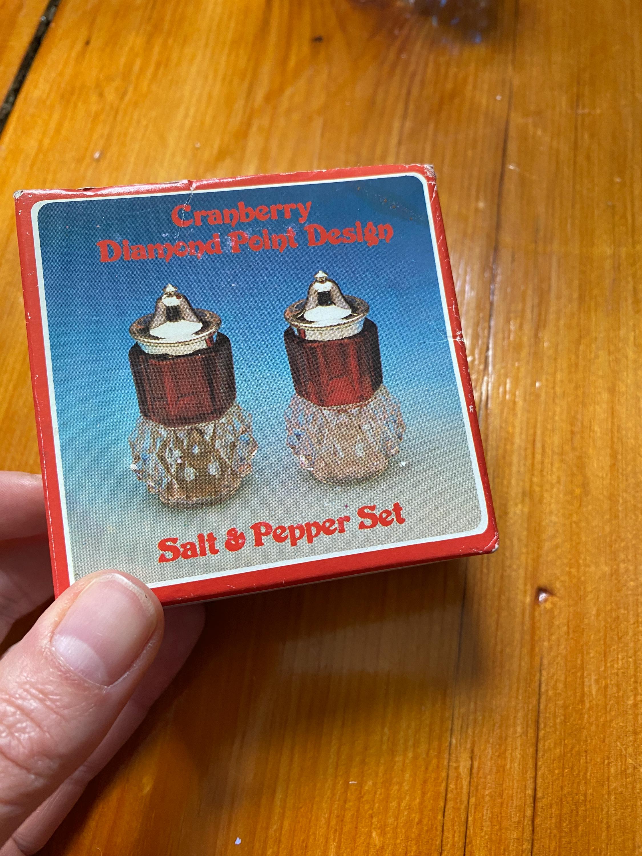 Vintage 1960s Cranberry Diamond Point Design Las Vegas Salt & Pepper ...