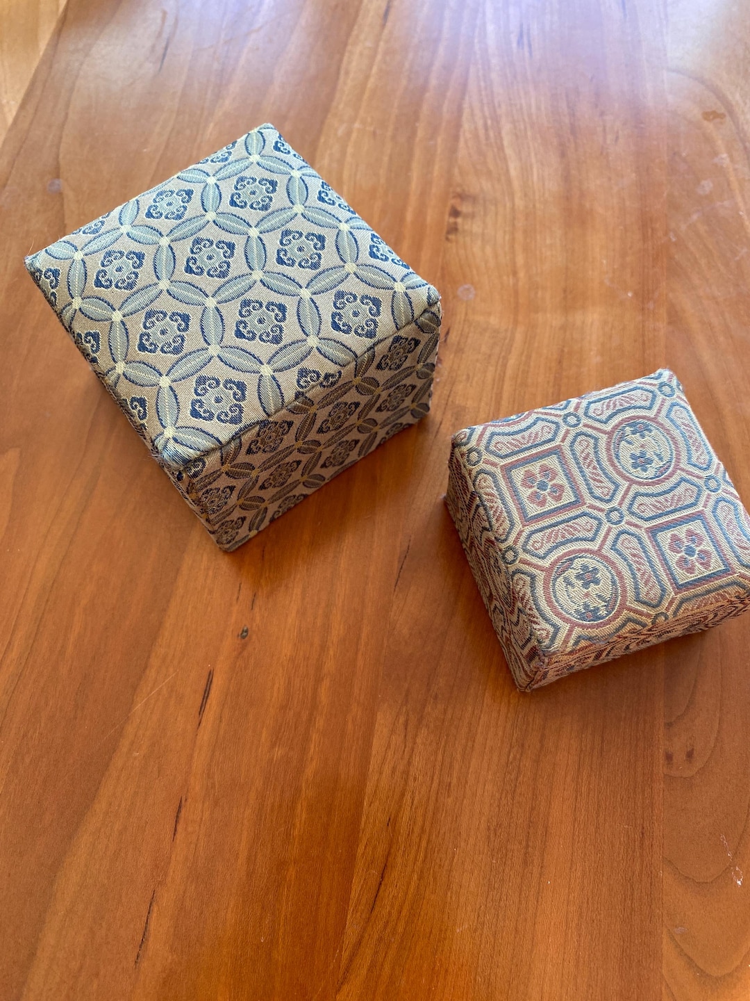 Vintage Asian Silk Nesting Boxes Set of 2 - Soft Blue, Grey and Tan ...
