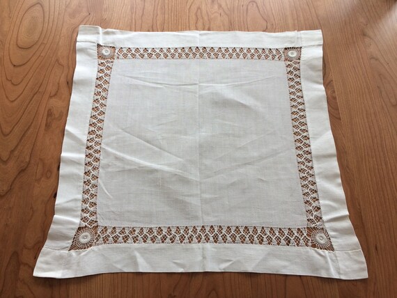 Vintage Linen Square Dresser Scarf With Openwork White Linen | Etsy