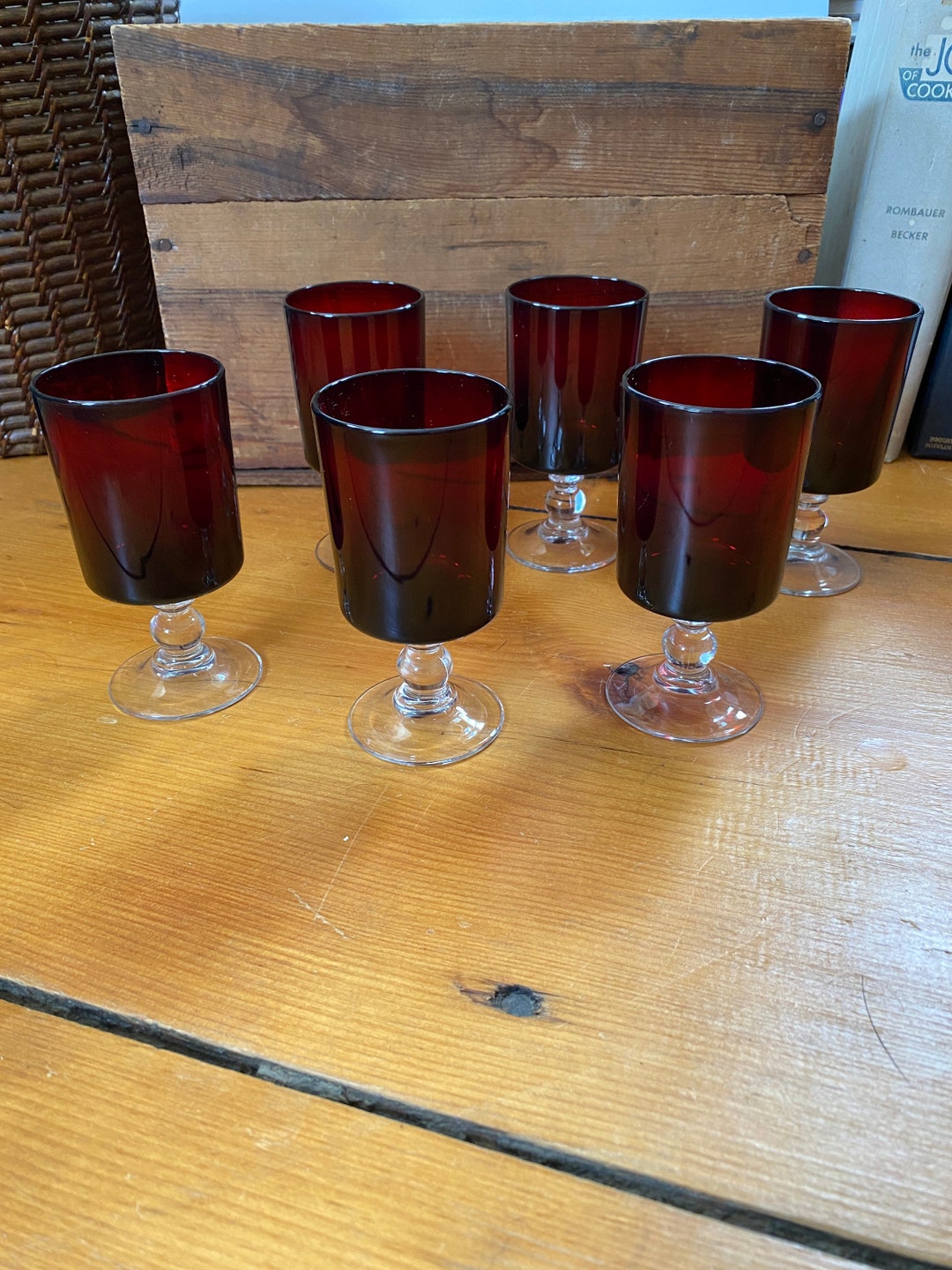 Vintage Ruby Red Sherry Glasses - Set of 6 - Etsy