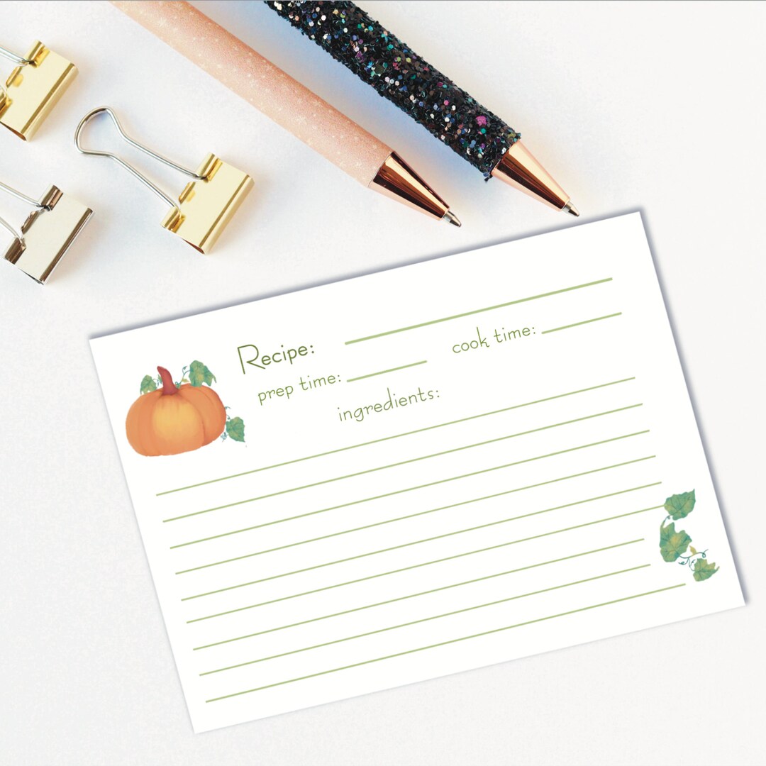 Pumpkin Recipe Cards Set 12 Blank Recipe Cards Fall Cooking ...