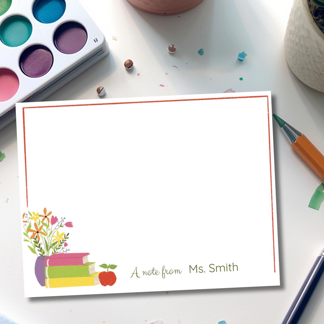 Personalized Teacher Notecard Set, Flat Note Cards for Teachers ...