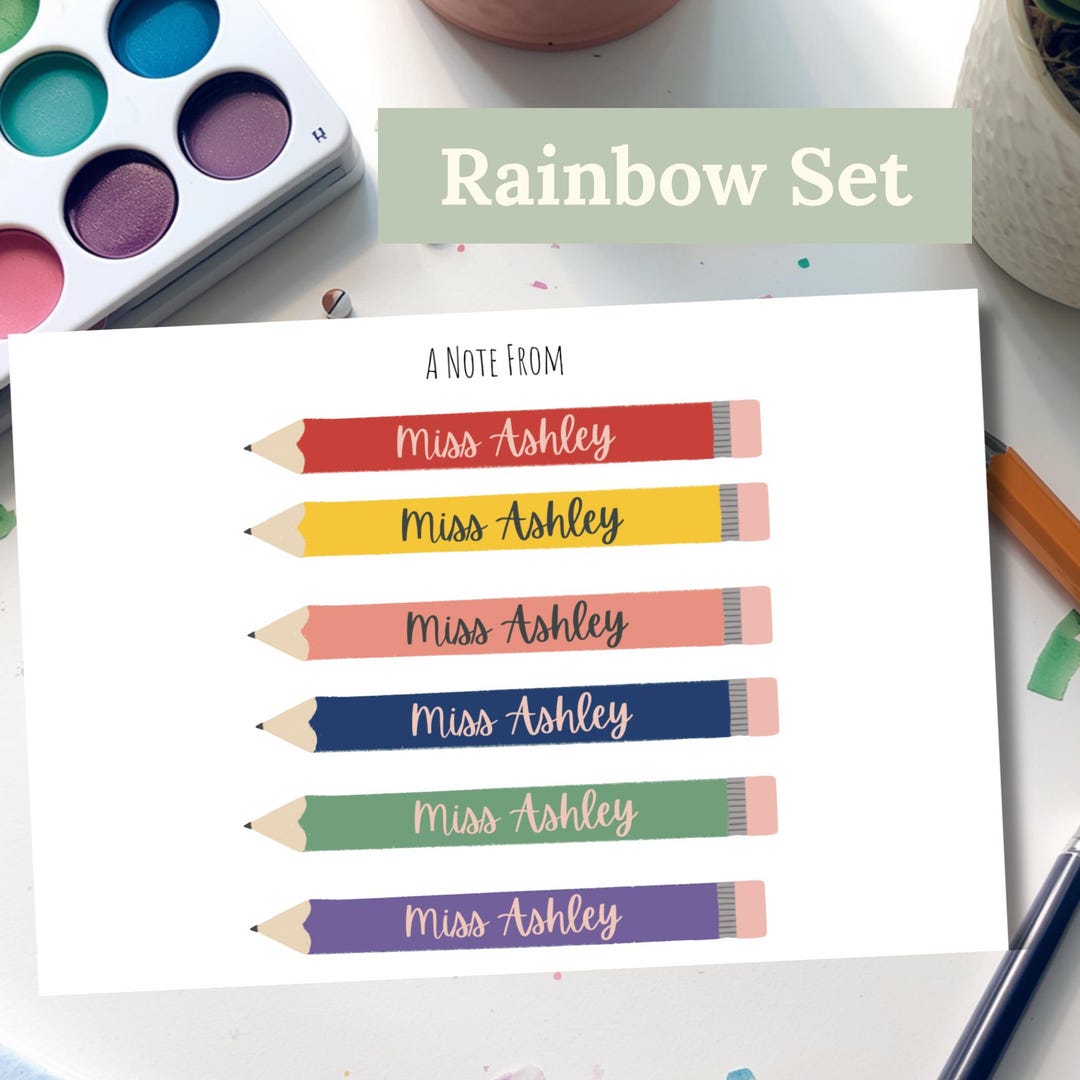 Teacher Notecards, Personalized Rainbow Teacher Stationery, Pencil ...