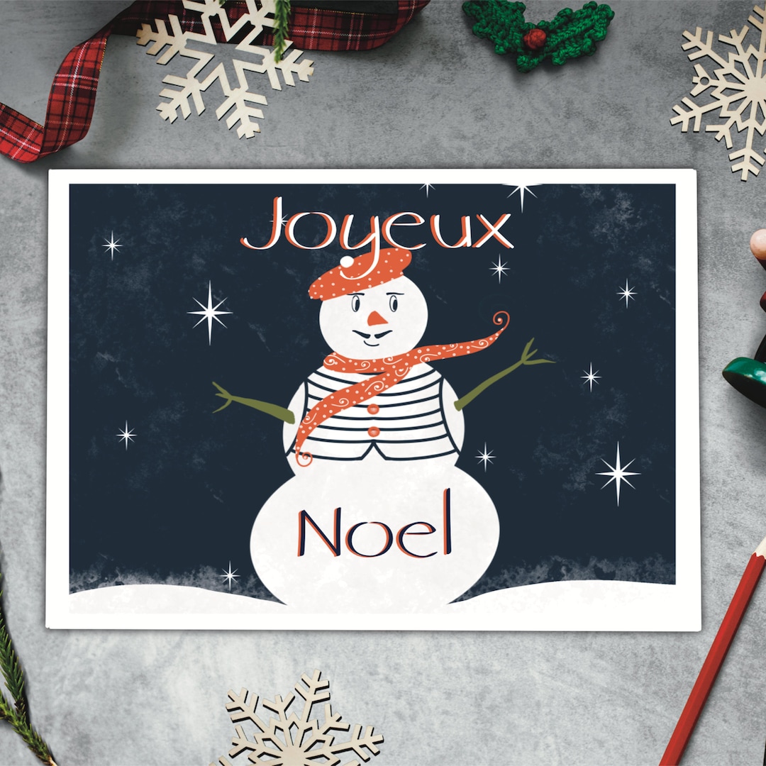 Set of 12 French Snowman Christmas Cards Joyeux Noël - Etsy