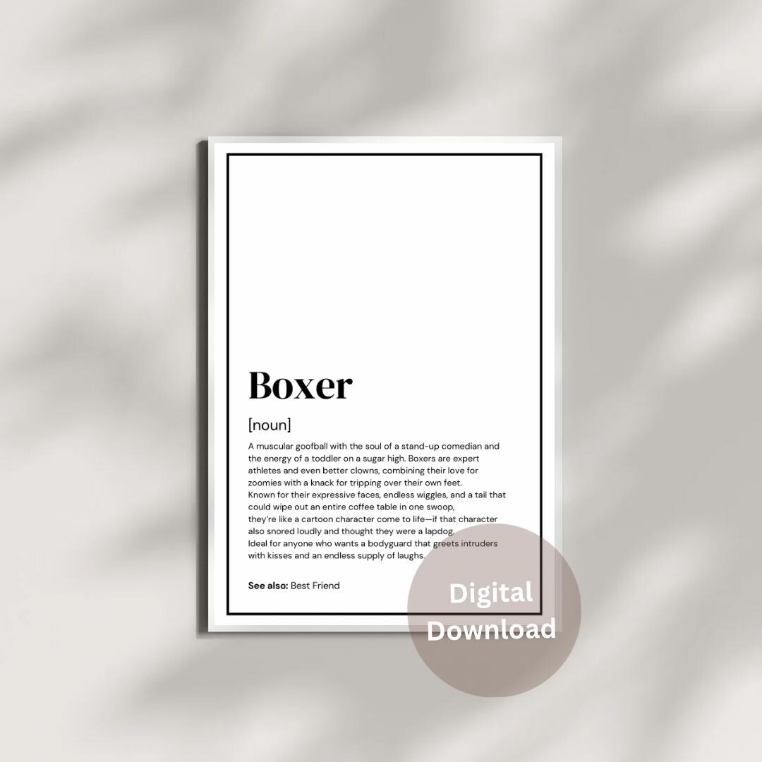 Boxer Definition Print | Dog Wall Art |perfect Gift | Dog Poster ...
