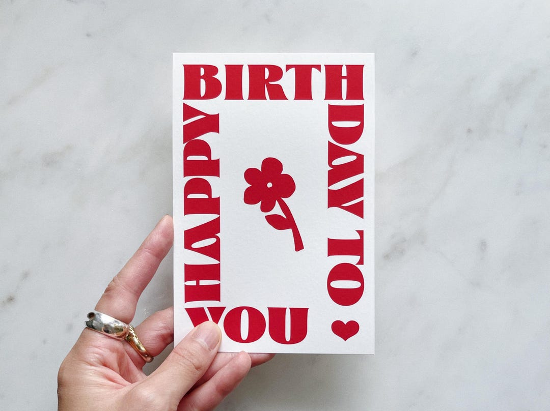 Card HAPPY BIRTHDAY RED - Etsy
