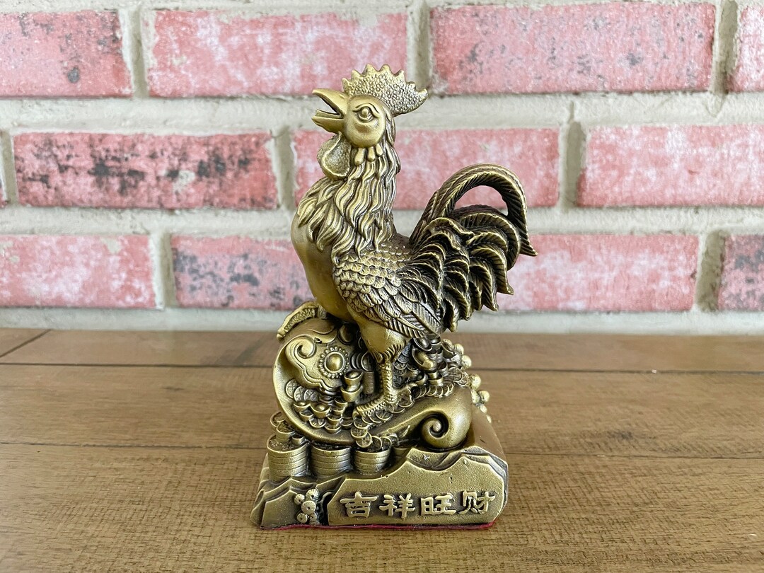 Brass Rooster Statue Feng Shui Handmade Good Luck Chicken Chicken