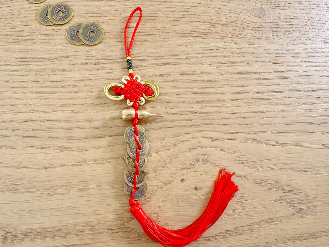 I Ching Five Emperors Coins With Tassel — Brass Feng Shui Coins for ...