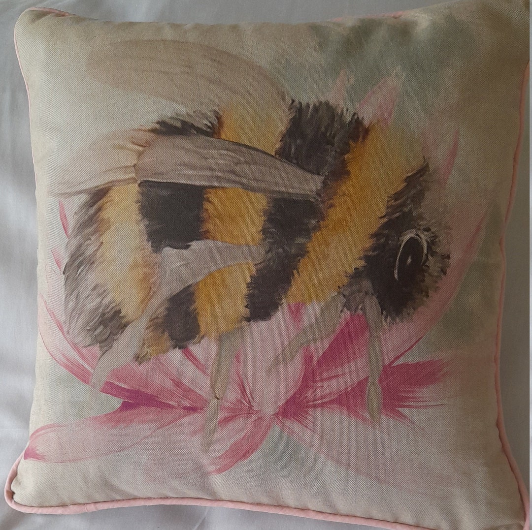 Bombini Bee Cushion Cover With Pink Piping and Flower... - Etsy UK