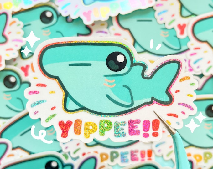 Hammerhead Shark yippee Vinyl Glitter Sticker - Etsy