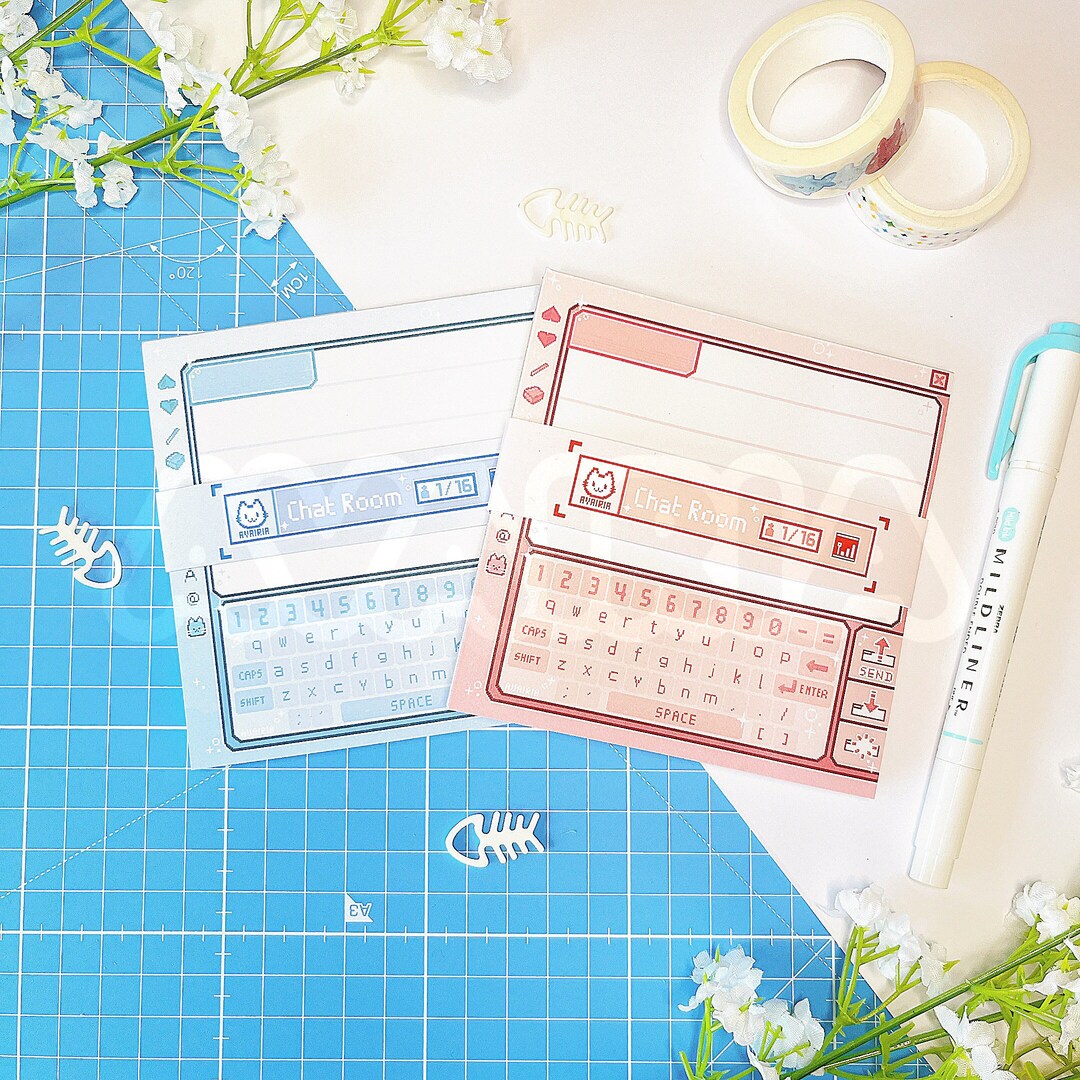 Retro Chat Room Memo Pad Square Memo Pad Pink and Blue Retro Notepad, Cute Notepad, Cute ...