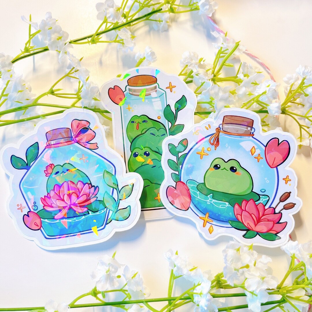 Frogs in Bottles Holographic Vinyl Stickers 1-3pcs Cute Frog Stickers ...