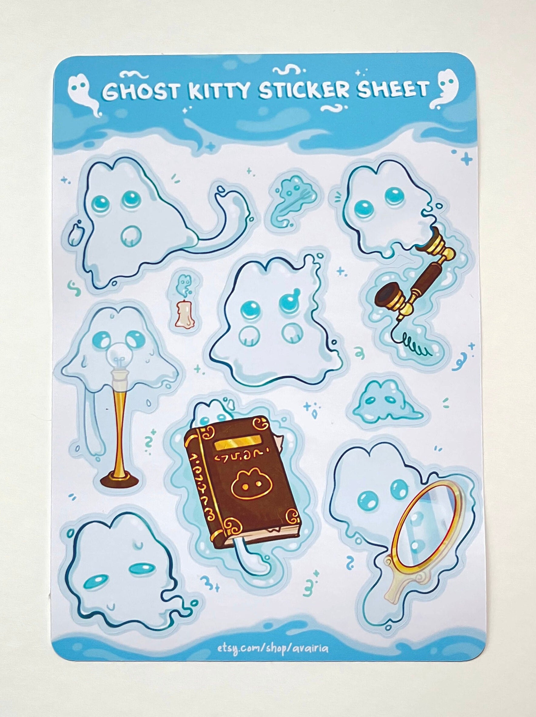 Ghost Cat Sticker Sheet Cute Cat Sticker Sheet Cat - Etsy
